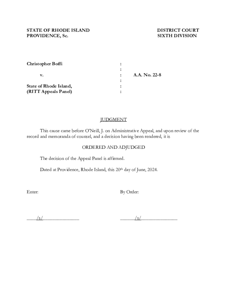 Fillable Online Judgment in the Case of Christopher Boffi V. State of ...