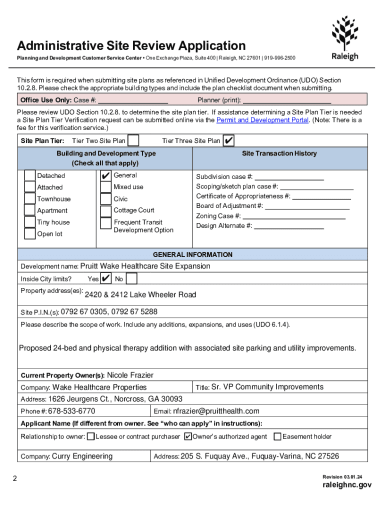 Fillable Online Development name: Pruitt Wake Healthcare Site Expansion ...