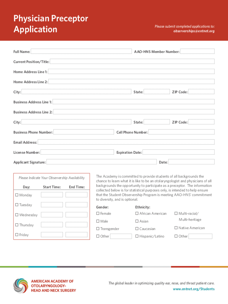 Fillable Online Physician Preceptor Application Fax Email Print - pdfFiller
