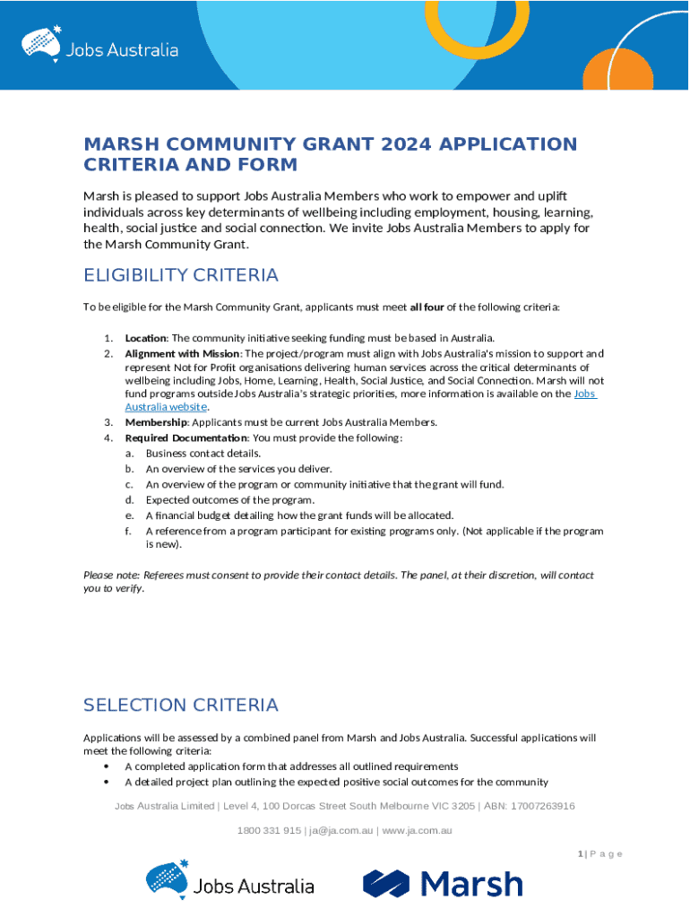 marsh community grant 2024 application criteria and Doc Template ...