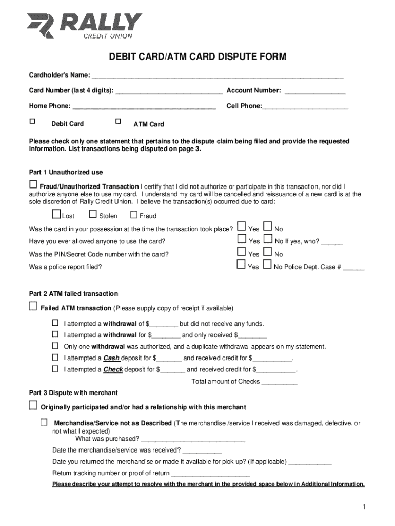 Fillable Online DEBIT CARD/ATM CARD DISPUTE FORM Fax Email Print - pdfFiller