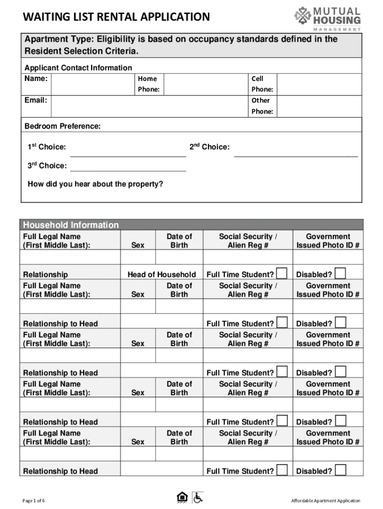 Fillable Online WAITING LIST RENTAL APPLICATION Fax Email Print - pdfFiller