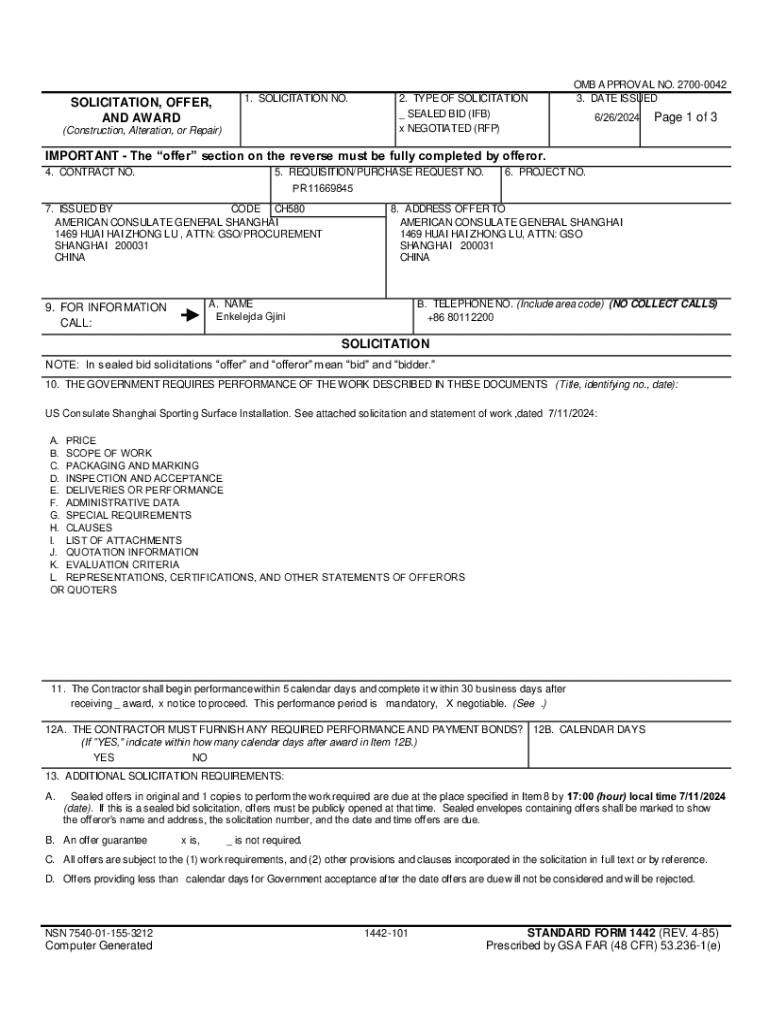 Fillable Online SOLICITATION, OFFER, AND AWARD Page 1 of 3 IMPORTANT Fax Email Print - pdfFiller