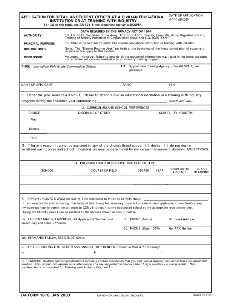 Fillable Online Application for Detail as Student Officer at a Civilian ...