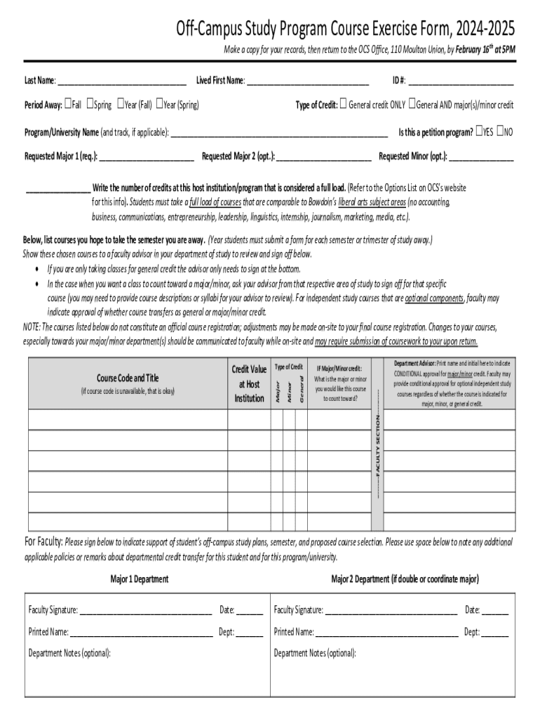 Fillable Online Off-Campus Study Program Course Exercise Form, 2024- ... Fax Email Print - pdfFiller