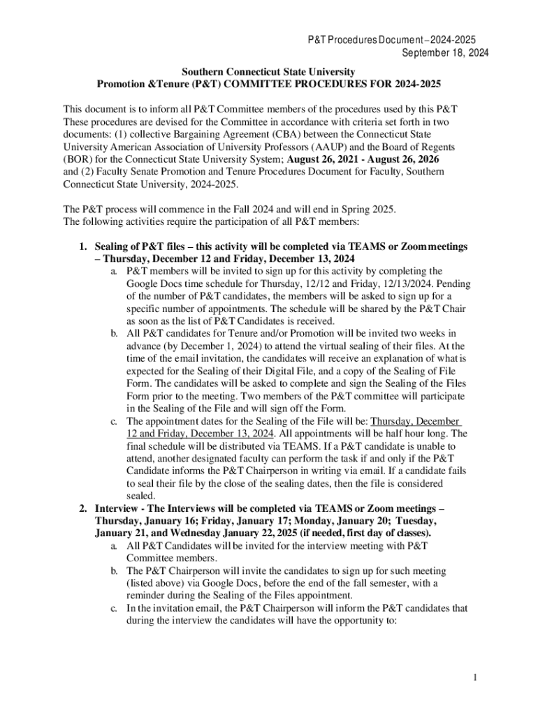 Fillable Online Promotion & Tenure Committee Procedures for 2024-2025 Fax Email Print - pdfFiller