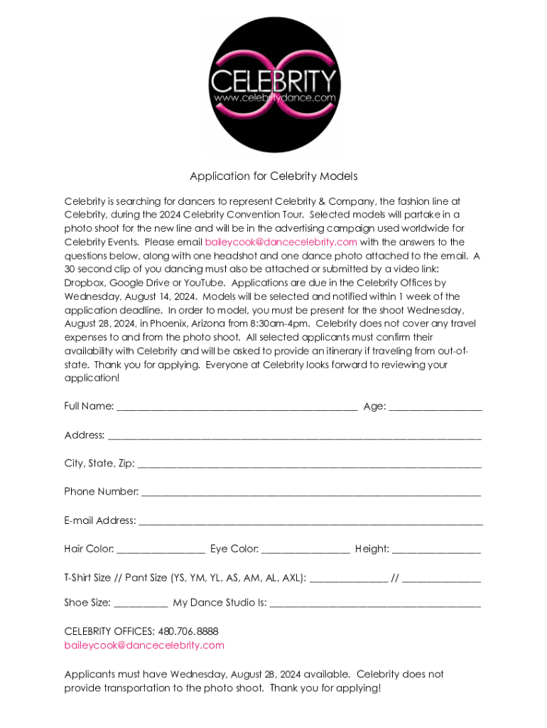 Fillable Online Celebrity Models Application for 2024 Convention Tour ...