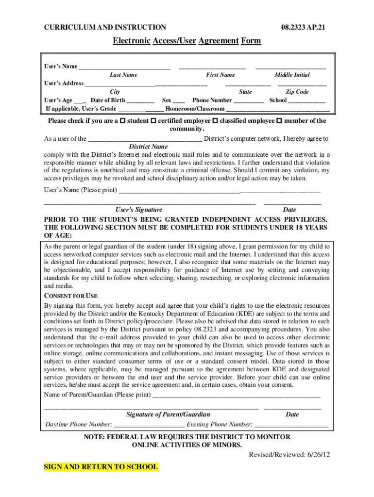 Fillable Online Electronic Access/user Agreement Fax Email Print ...