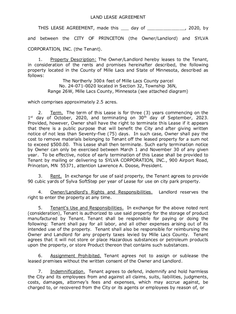 Fillable Online City of Princeton Land Lease Agreement With Sylva Corporation, Inc. Fax Email ...