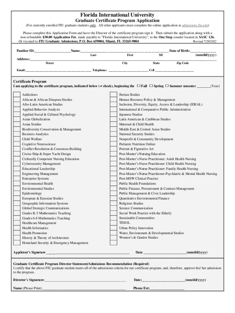Fillable Online Florida International University Graduate Certificate ...
