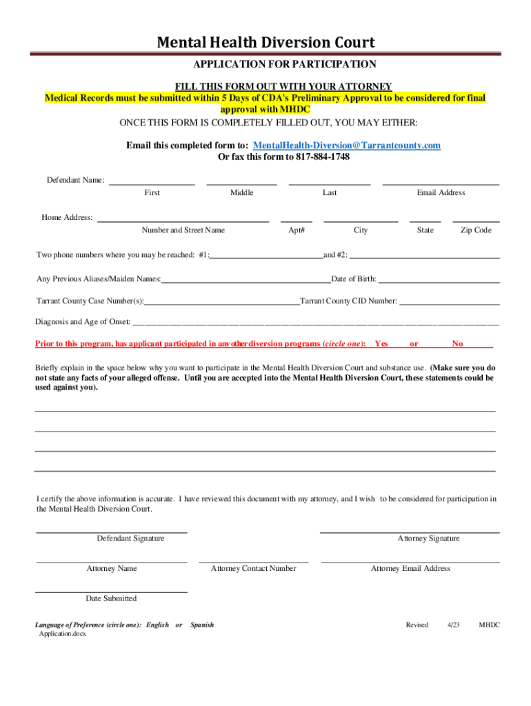 Fillable Online Application for Participation in Mental Health ...