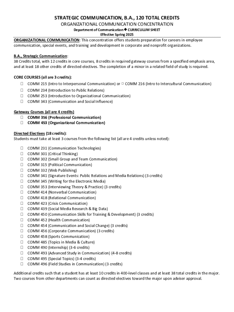 Fillable Online B.a. in Strategic Communication - Organizational ...