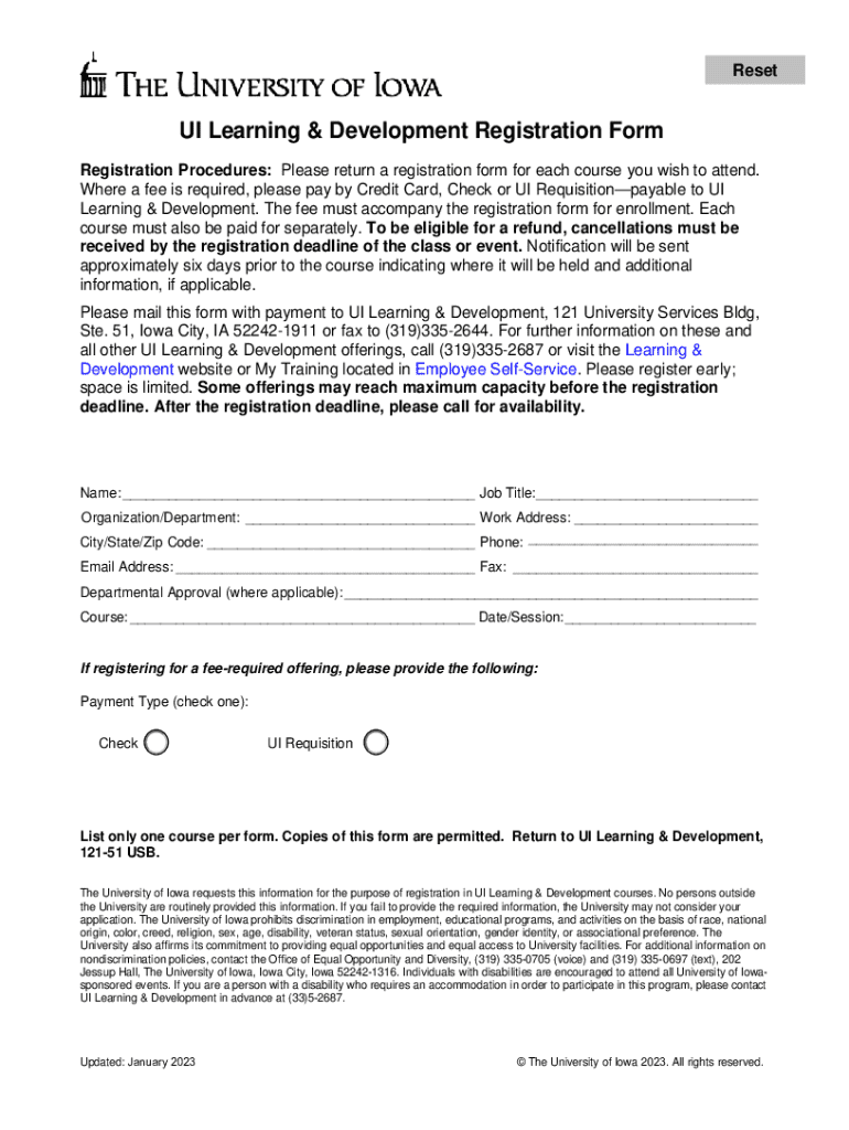 Fillable Online Ui Learning & Development Registration Form Fax Email ...