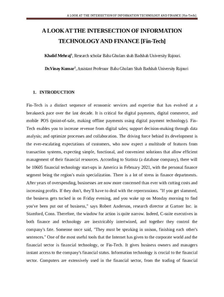 a Look at the Intersection of Ination Technology and Finance [fin-tech] Doc Template | pdfFiller