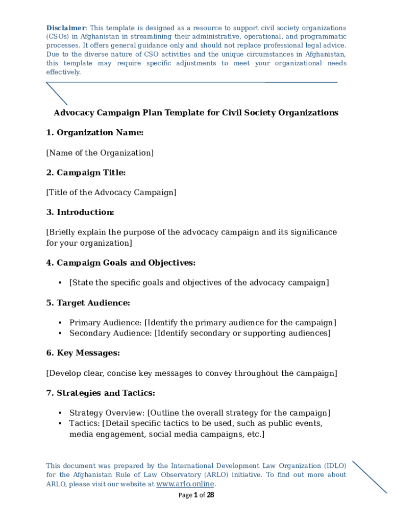 Building an Advocacy Campaign: A template for ... Doc Template | pdfFiller
