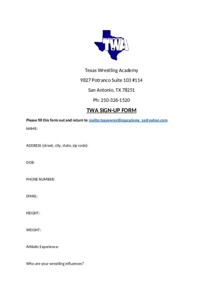 TWA Sign Up Doc Template | pdfFiller