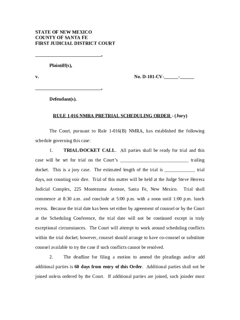 Pretrial Scheduling Order Doc Template | pdfFiller