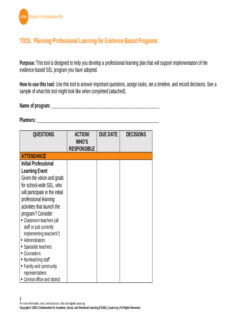 TOOL: Planning Professional Learning for Evidence-Based ... Doc Template | pdfFiller
