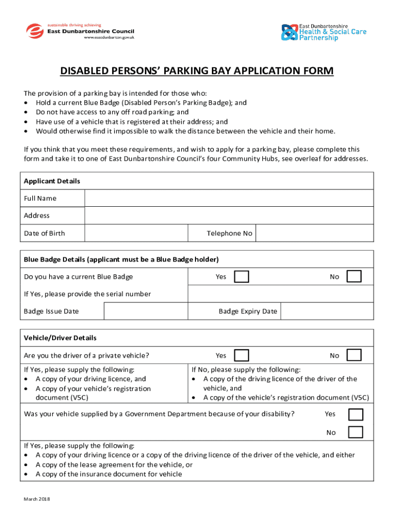 Fillable Online DISABLED PERSONS\' PARKING BAY APPLICATION FORM Fax ...