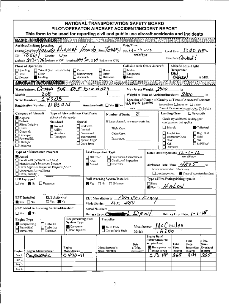 Fillable Online National Transportation Safety Board - Aircraft ...