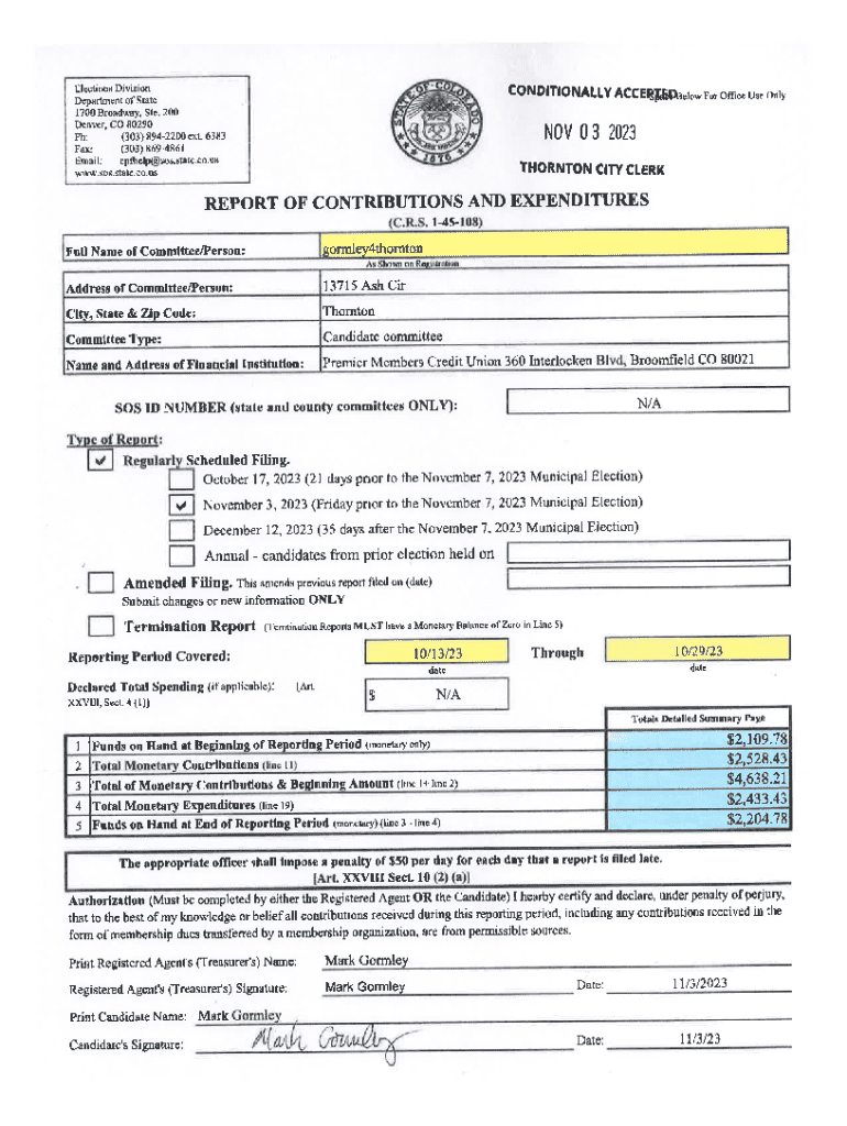 Fillable Online Municipal Election Contribution and Expenditure Report ...