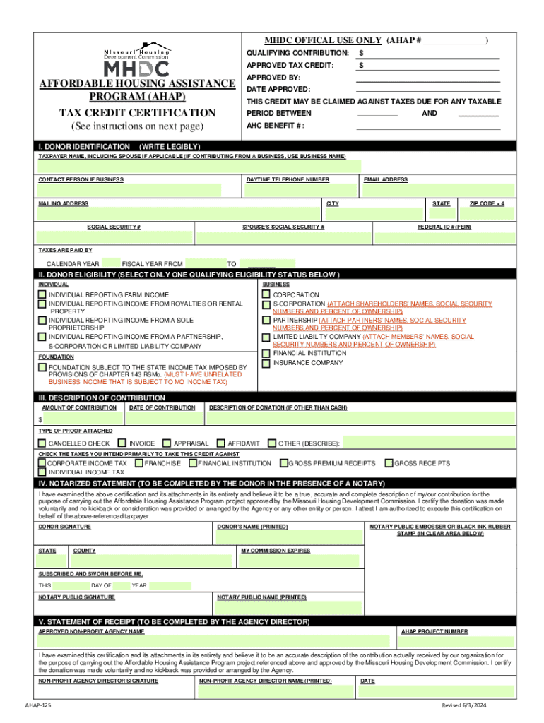 Fillable Online Affordable Housing Assistance Program Tax Credit ...