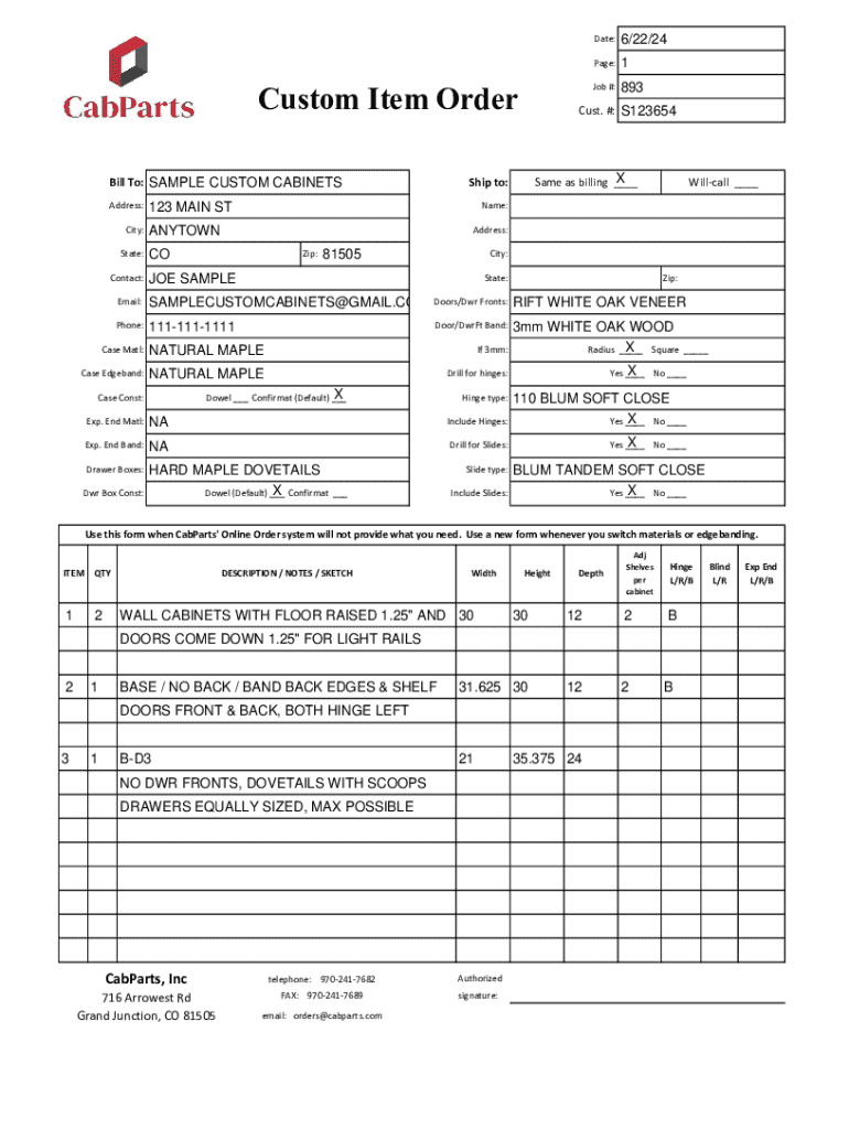 Fillable Online Using the Custom Items Order Form.docx Fax Email Print ...