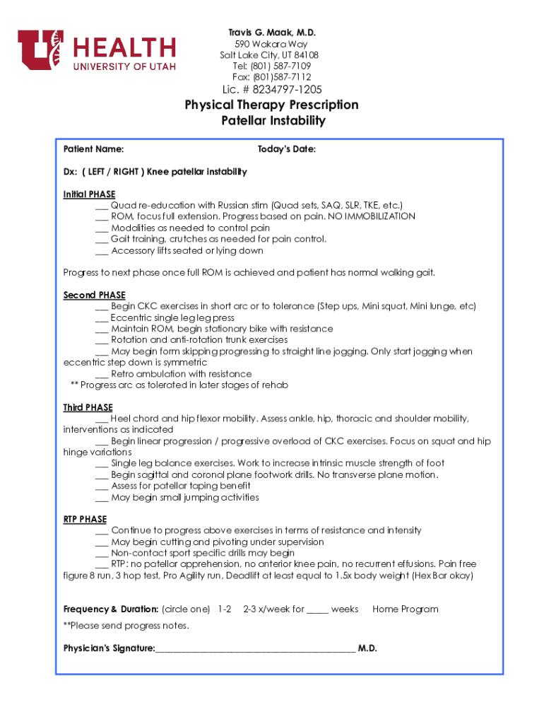 Fillable Online Patellar Instability Rehabilitation Plan Fax Email ...