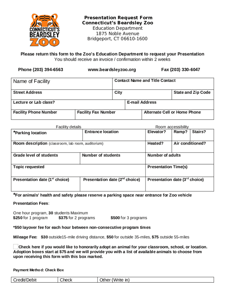 Zoo Presentation Request Doc Template | pdfFiller