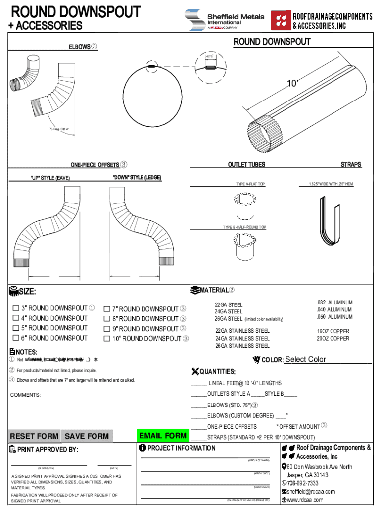 Fillable Online ROUND DOWNSPOUT Fax Email Print - pdfFiller