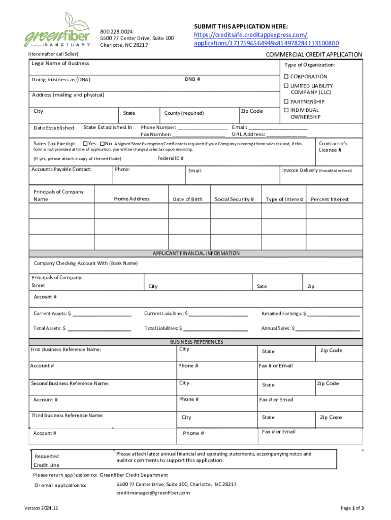 Fillable Online Greenfiber Credit Application, Personal Guaranty ...
