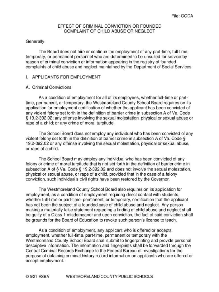 Fillable Online effect of criminal conviction or founded complaint of ...