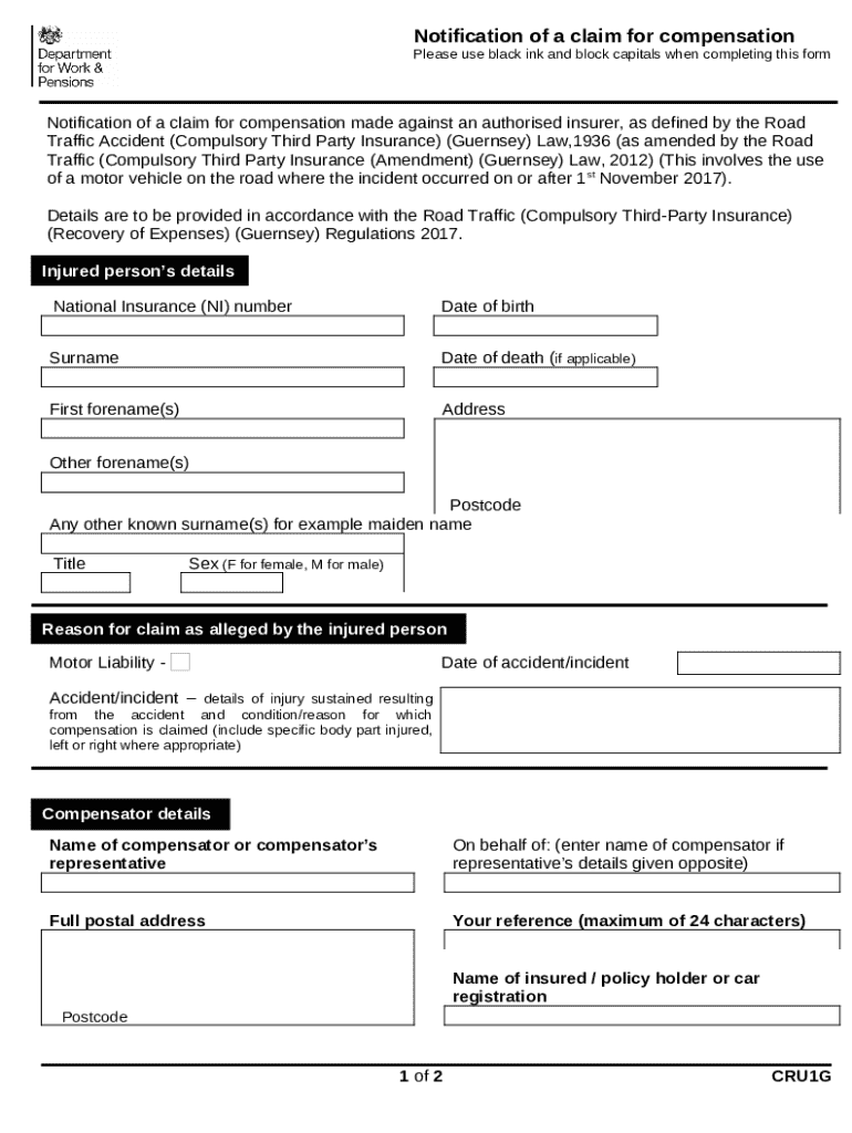 Notification of a Claim for Compensation Doc Template | pdfFiller