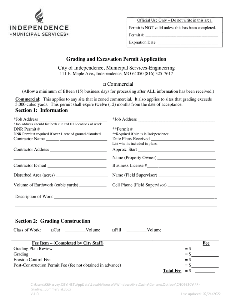 Fillable Online APPLICATION FOR EXCAVATION, FILLING AND ... Fax Email Print - pdfFiller