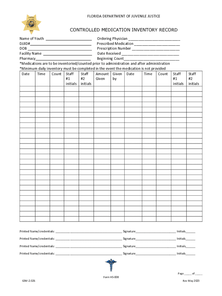 Fillable Online Controlled Medication Inventory Record Fax Email Print ...