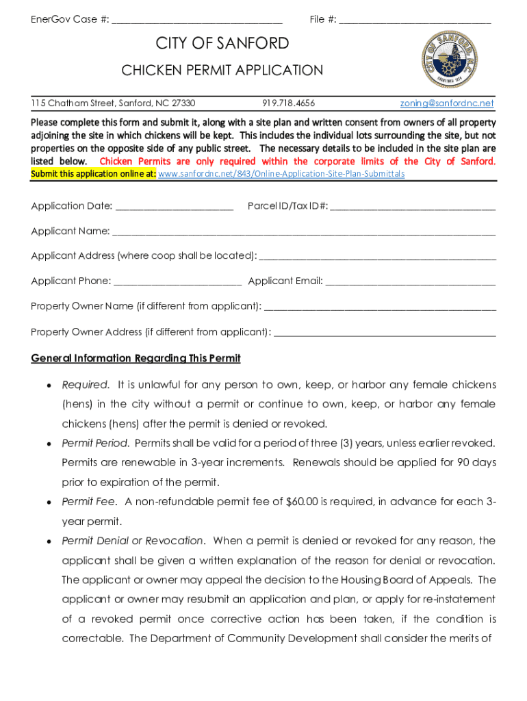 Fillable Online city of sanford - chicken permit application Fax Email ...
