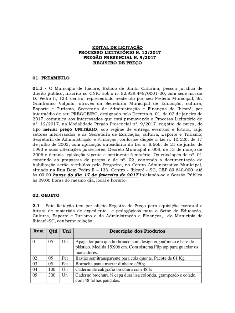 Preenchível Online 1 - O Municpio de Ibicar, Estado de Santa Catarina ...