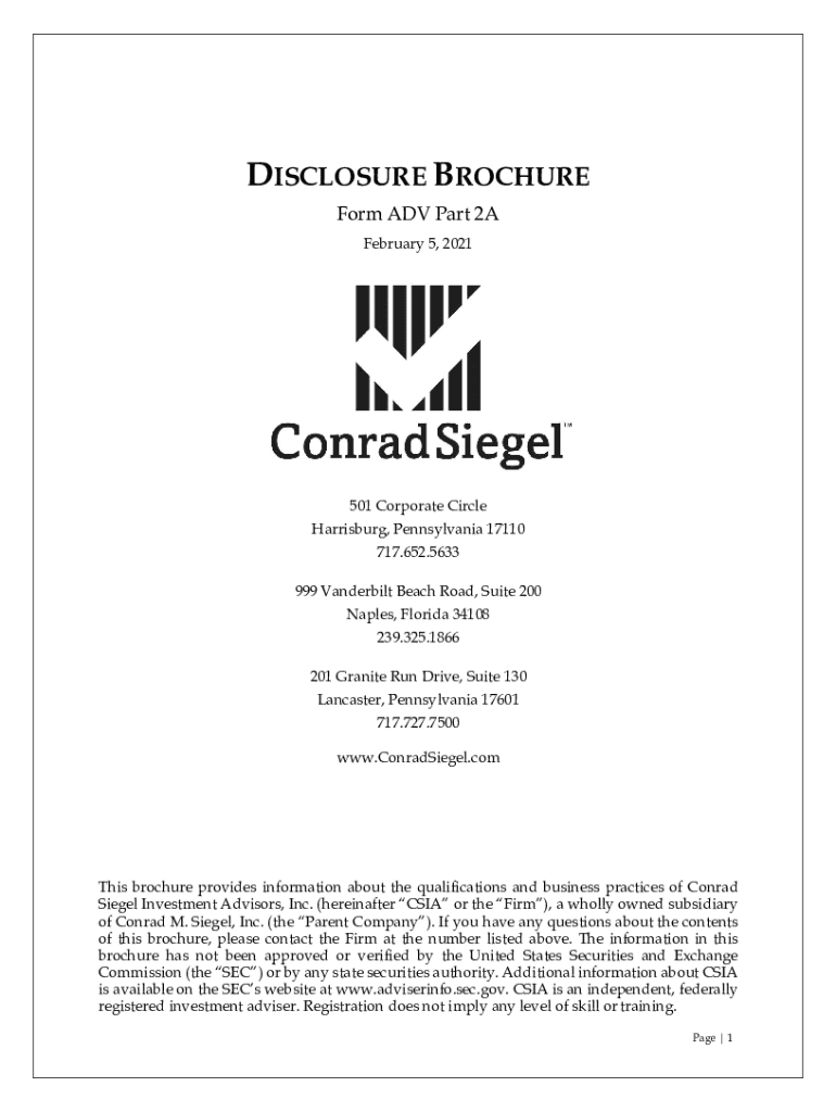 Fillable Online Conrad Siegel Investment Advisors Disclosure Brochure ...