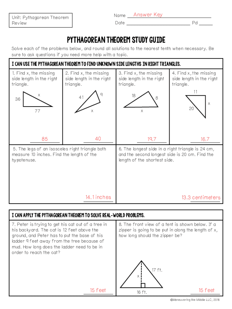 Fillable Online Pythagorean Theorem Study Guide Fax Email Print - pdfFiller