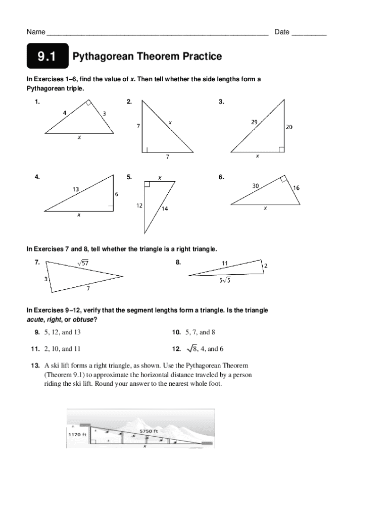 Fillable Online Pythagorean Theorem Exercises Fax Email Print - pdfFiller