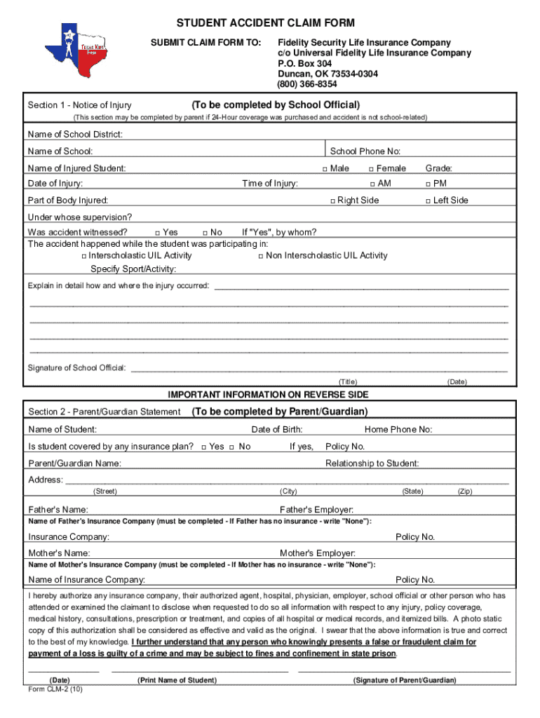 Fillable Online Student Accident Claim Form Fax Email Print - pdfFiller
