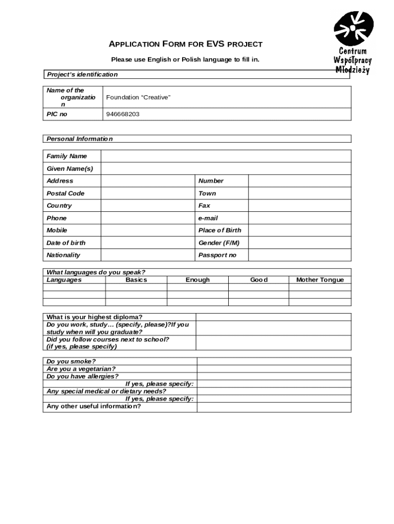Application for Evs Project Doc Template | pdfFiller