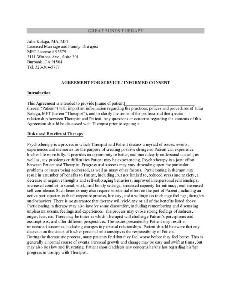 Fillable Online Agreement for Service / Informed Consent Fax Email Print - pdfFiller