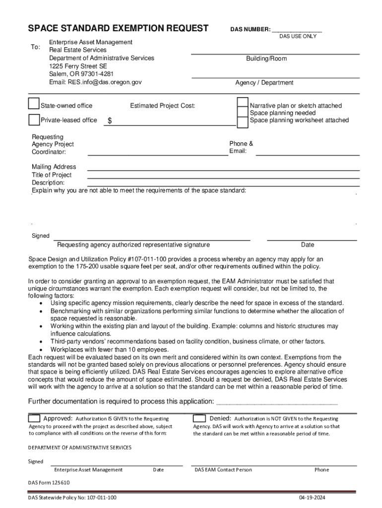 Fillable Online Space Standard Exemption Request Instructions Fax Email Print - pdfFiller