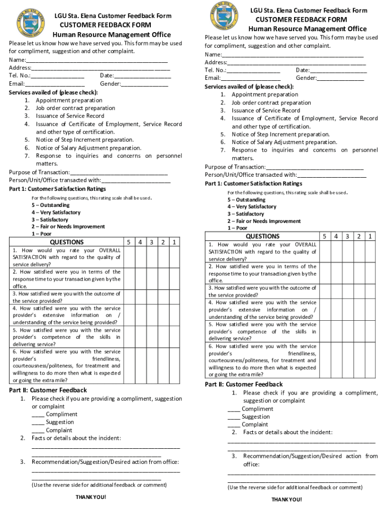 Fillable Online Lgu Sta. Elena Customer Feedback Fax Email Print ...