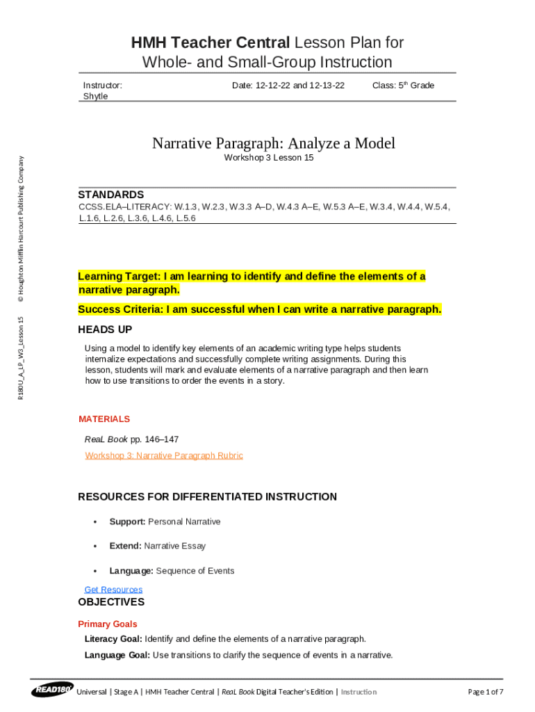 Hmh Teacher Central Lesson Plan Doc Template | pdfFiller