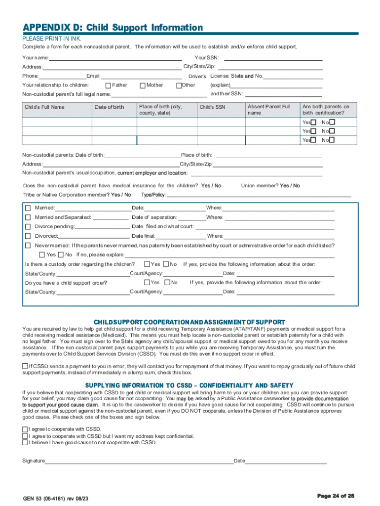 Fillable Online Appendix D: Child Support Information Fax Email Print - pdfFiller