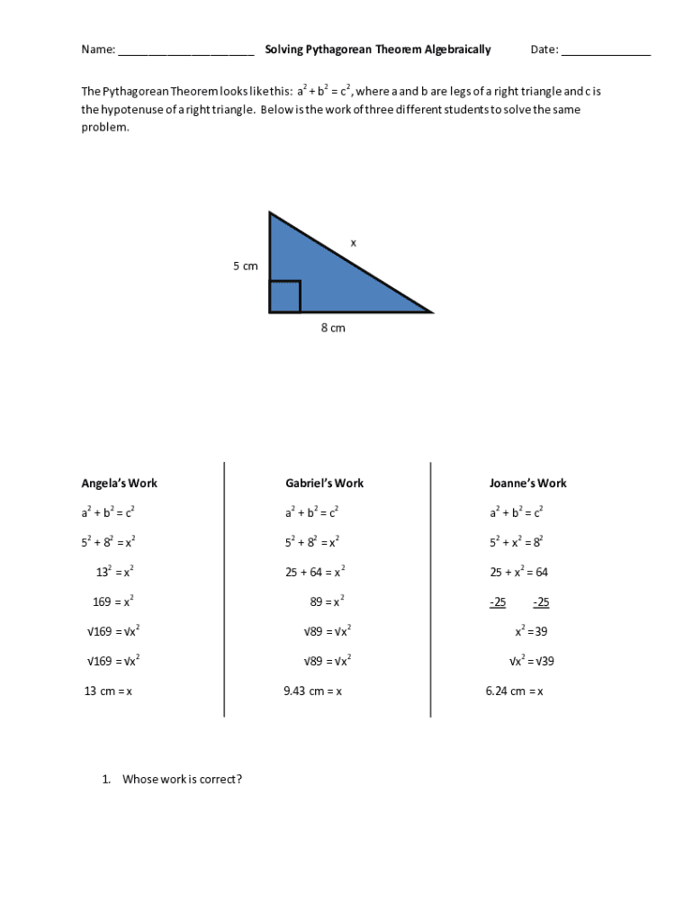 Fillable Online Solving Pythagorean Theorem Algebraically Fax Email Print - pdfFiller