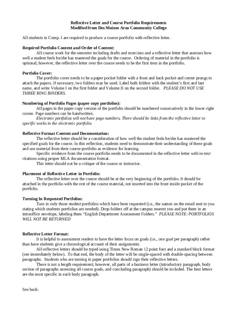 Reflective Letter and Course Portfolio Doc Template | pdfFiller