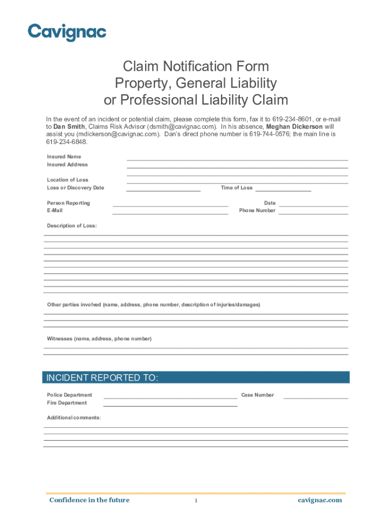 Fillable Online Property, General Liability or Professional Liability ...